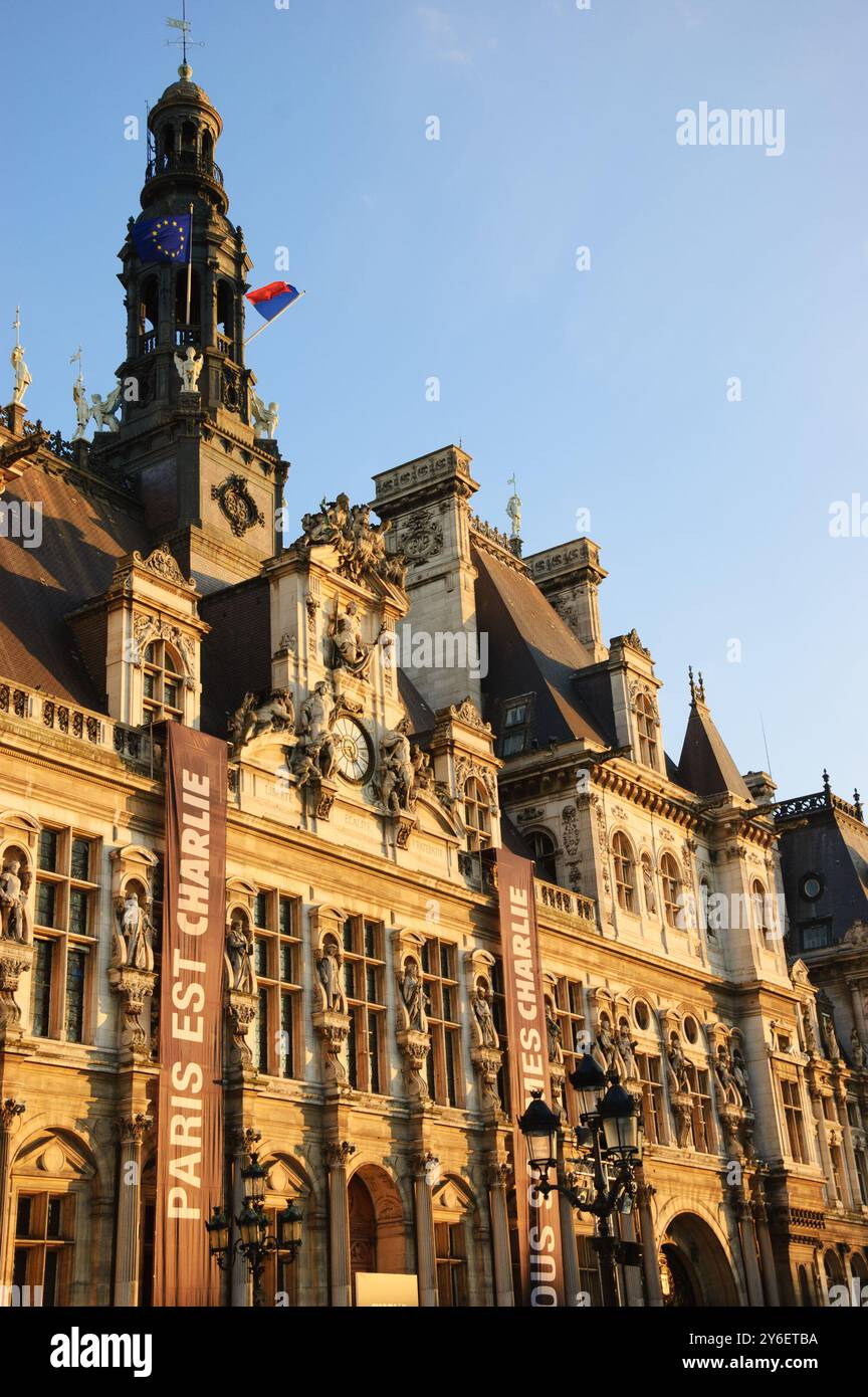 Paris, France - January 17, 2015: Parisian City Hall (Hotel de Ville ...