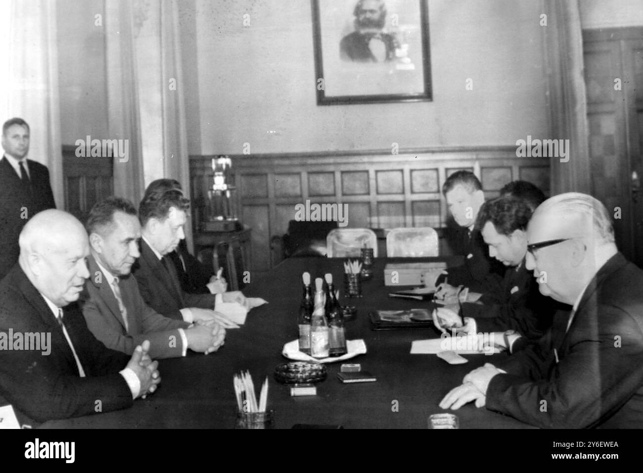 SOVIET PRIME MINISTER NIKITA KHRUSHCHEV WITH BRUNO PITTERMANN AT ...