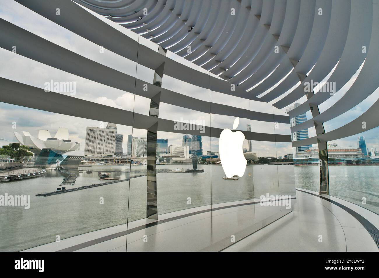 Singapore, 2 Dec 2023: Interior of Apple Store Marina Bay Sands, with a ...