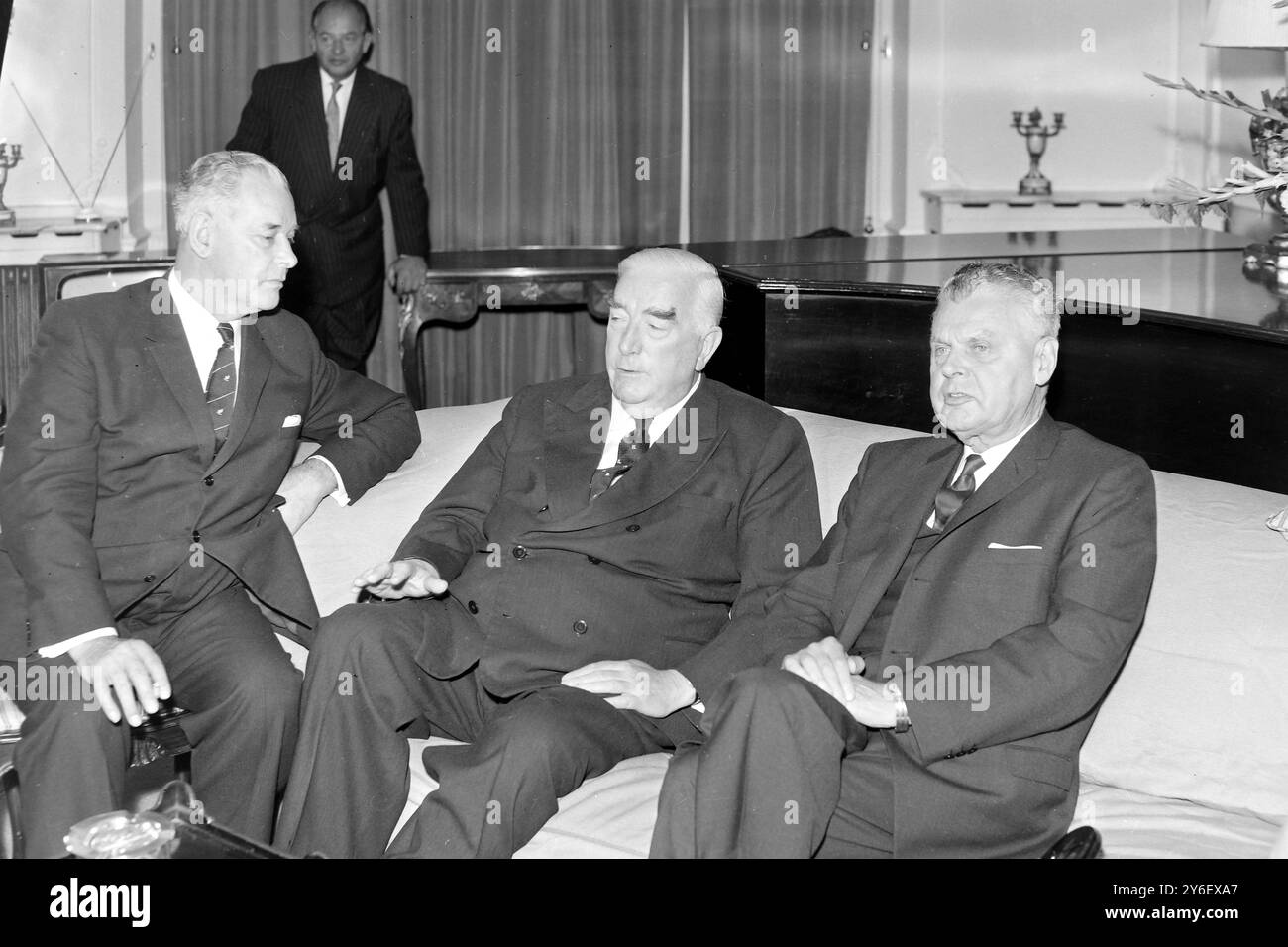 KEITH HOLYOAKE AND JOHN DIEFENBAKER WITH ROBERT MENZIES IN LONDON / ; 7 ...
