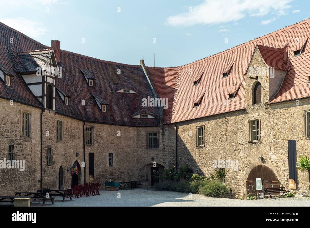 Medieval courtyard buildings / castle architecture at Neuenburg castle ...