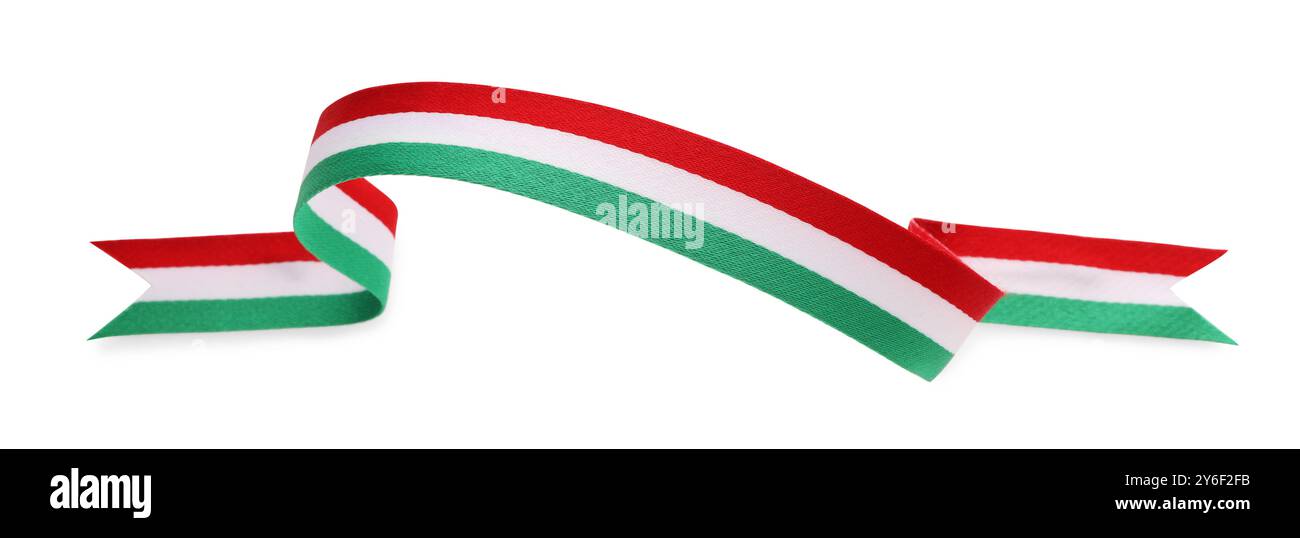 Ribbon in colors of Italian flag isolated on white, top view Stock ...