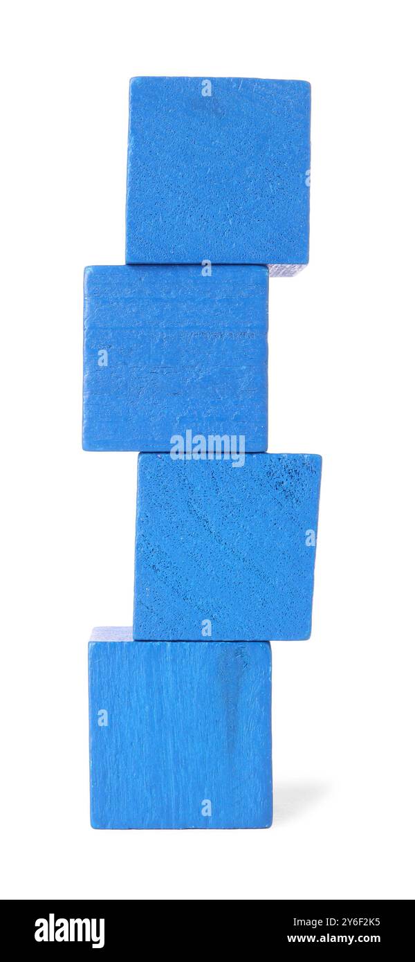 Stack of blue wooden cubes isolated on white Stock Photo - Alamy