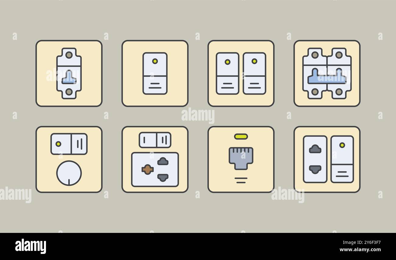 Flat designed minimalist electric switch, board, circuit, socket and ...