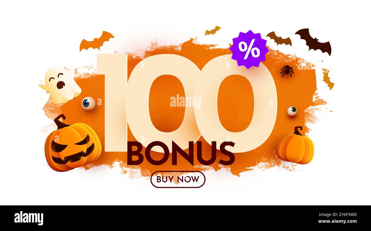 100 percent bonus. Halloween sale banner template. Podium and numbers ...