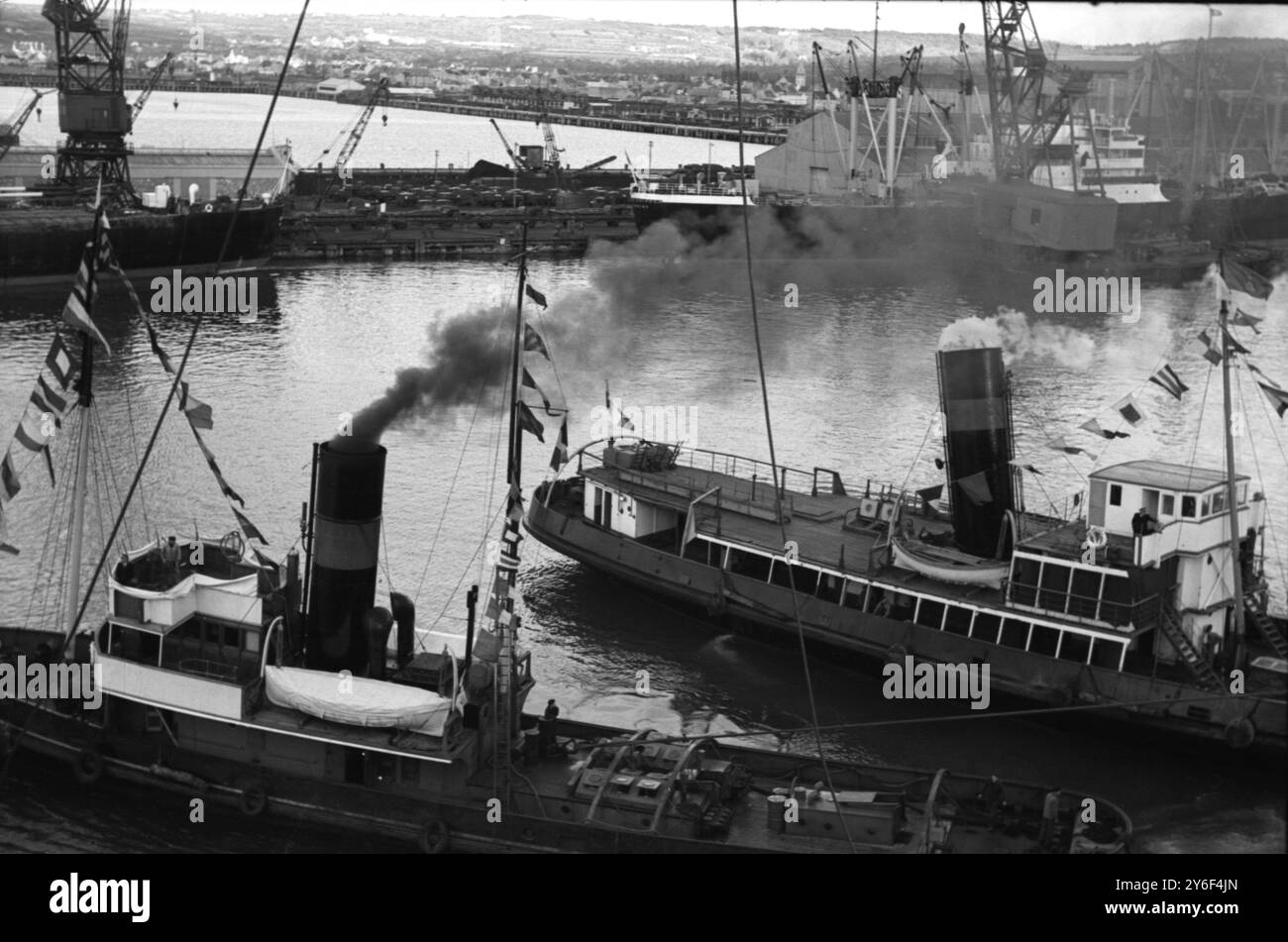 The Queen Mary Ocean Liner pulls into port in Europe C. April 1952 ...