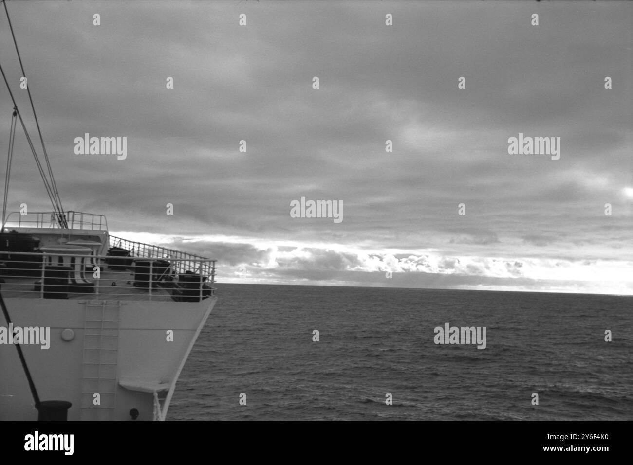The Queen Mary Ocean Liner on the high seas of the Atlantic Ocean C ...