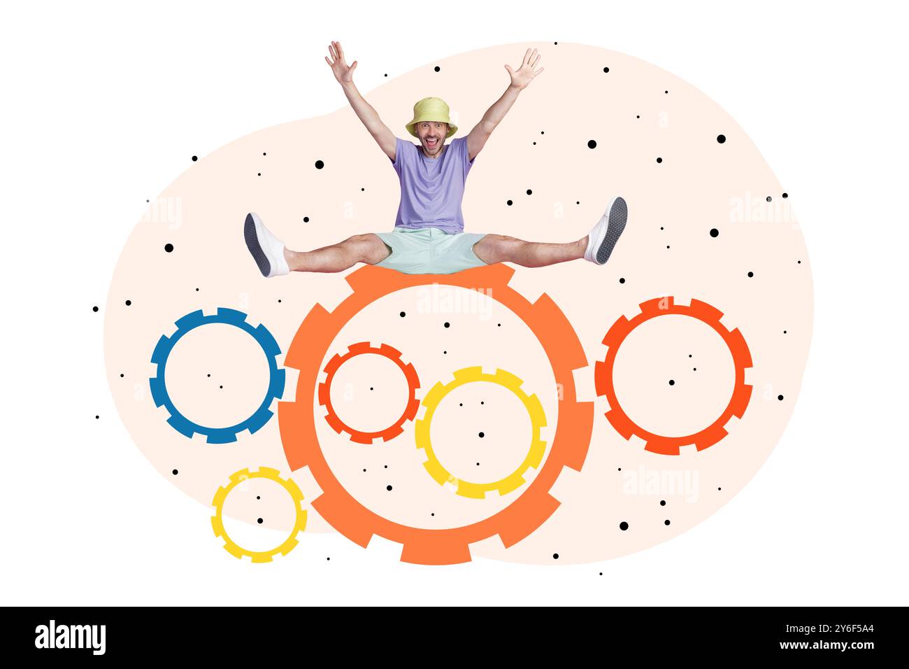 Artwork collage banner of crazy cool nice cheerful man hands up ...