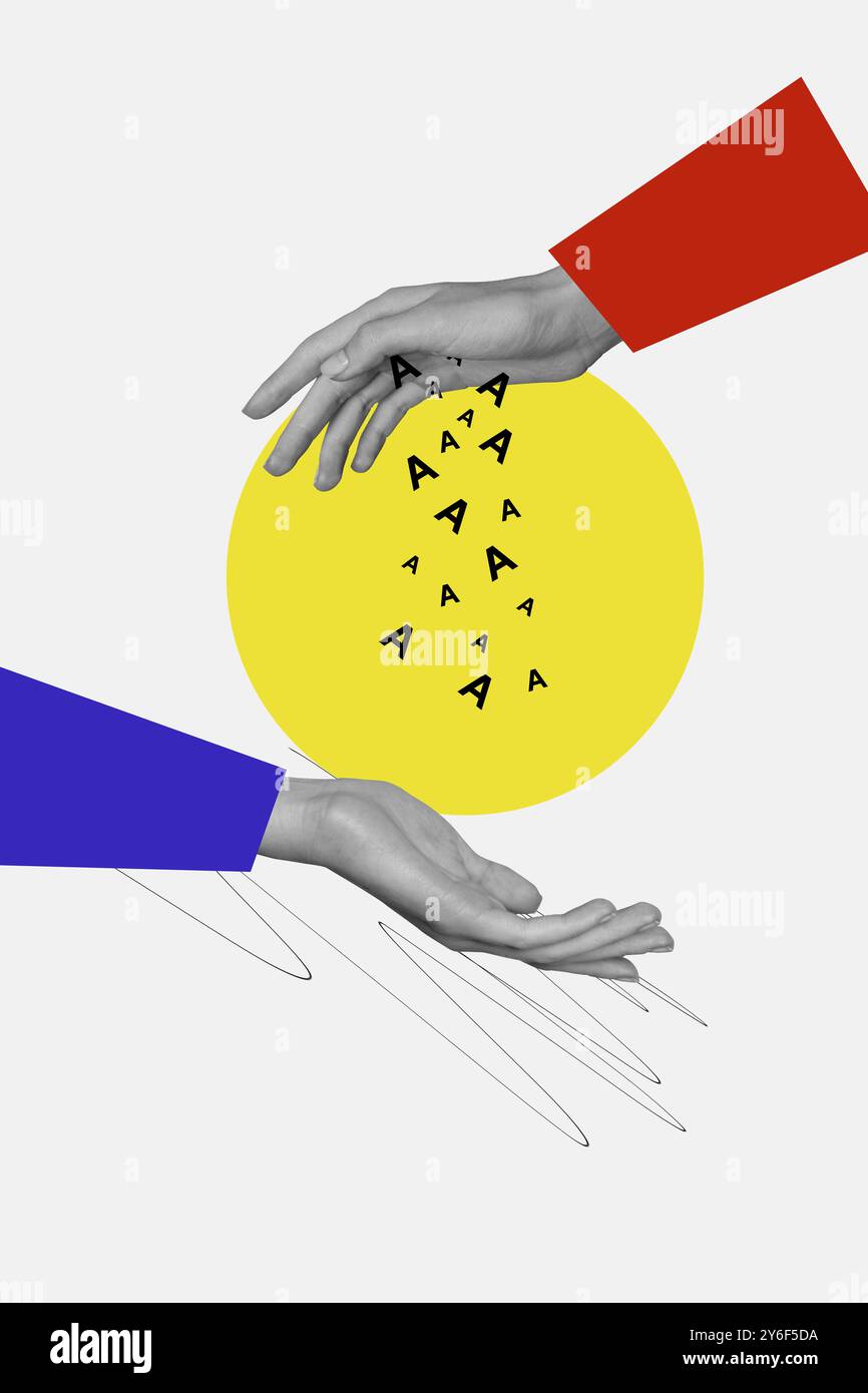 Trend artwork sketch image composite 3D photo collage of two hands arm ...