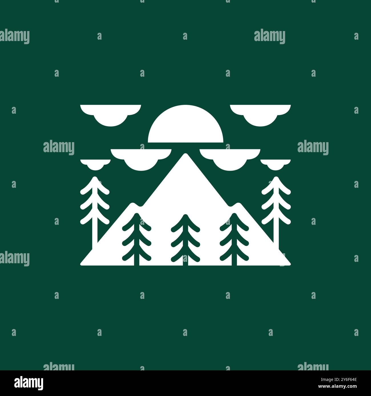 mountain peak summit pine tree cloud clean flat modern simple logo ...