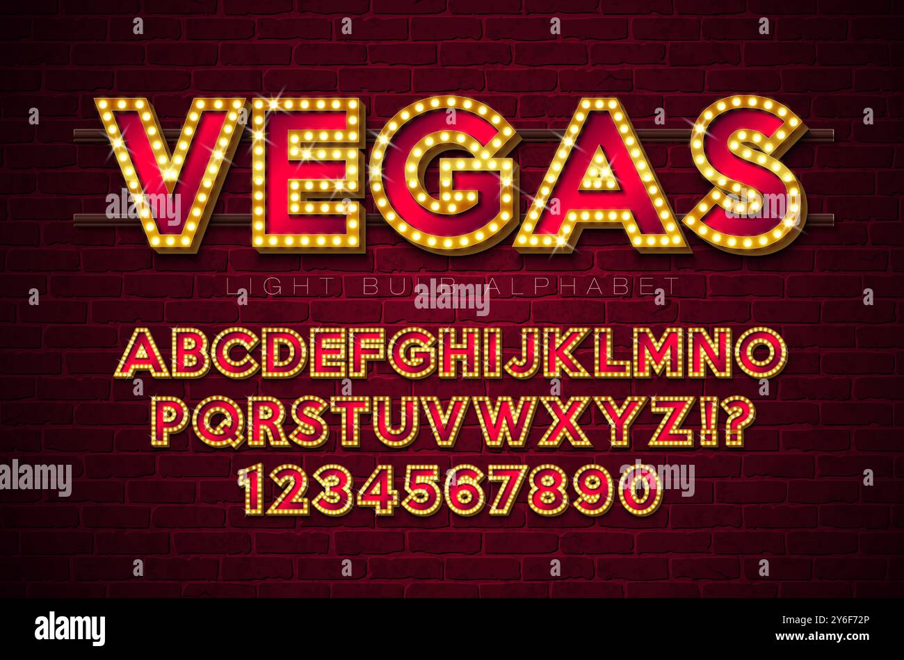 Light Bulb Alphabet with Gold Frame and Shadow on Vintage Brick Wall ...