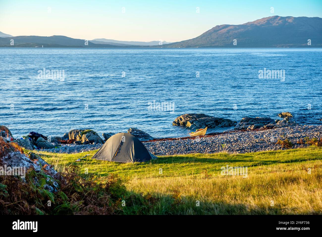A sea kayaker's tent on The west coast of the Knoydart peninsula ...
