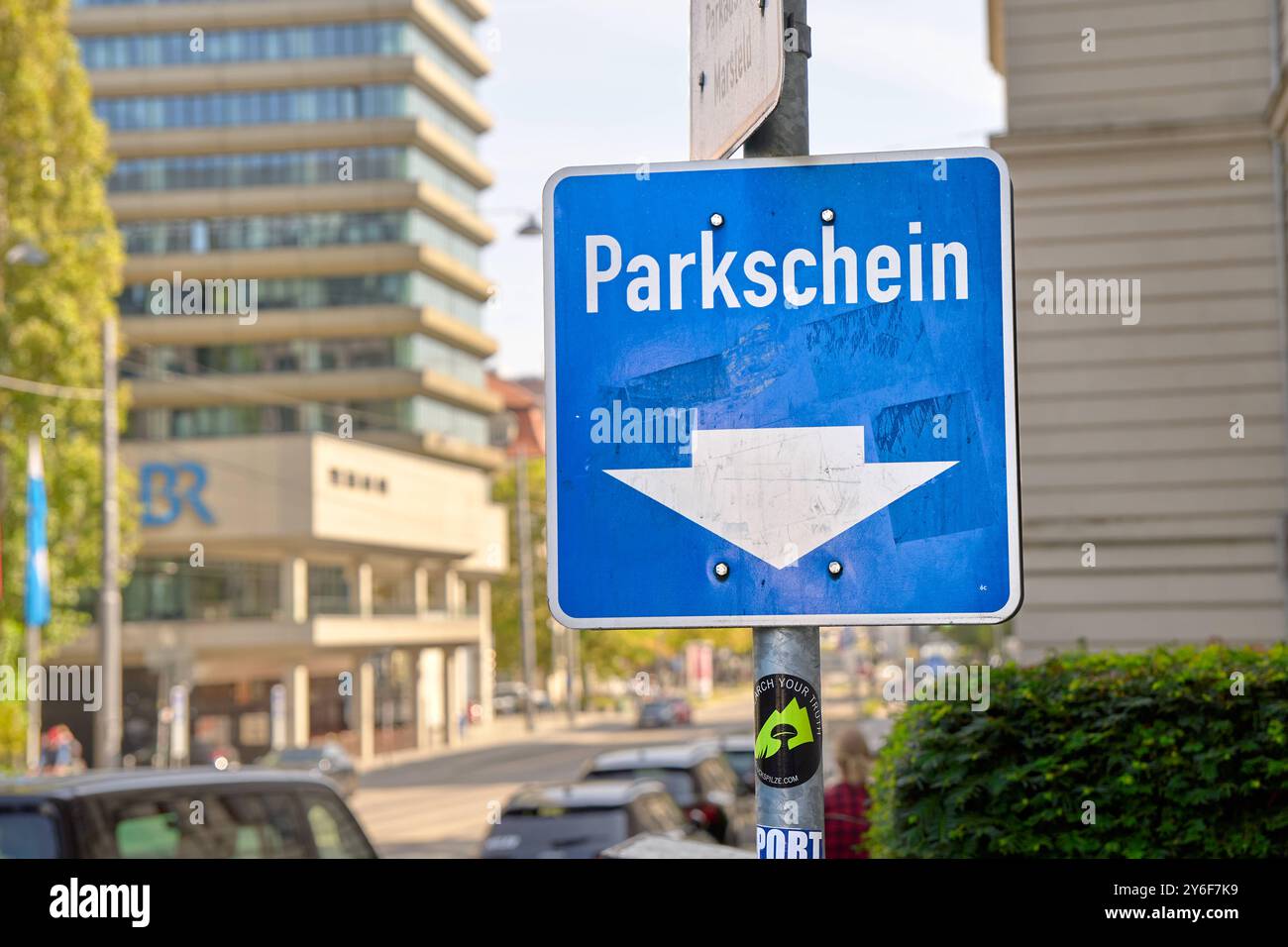 Munich, Bavaria, Germany - September 23, 2024: A blue traffic sign in ...