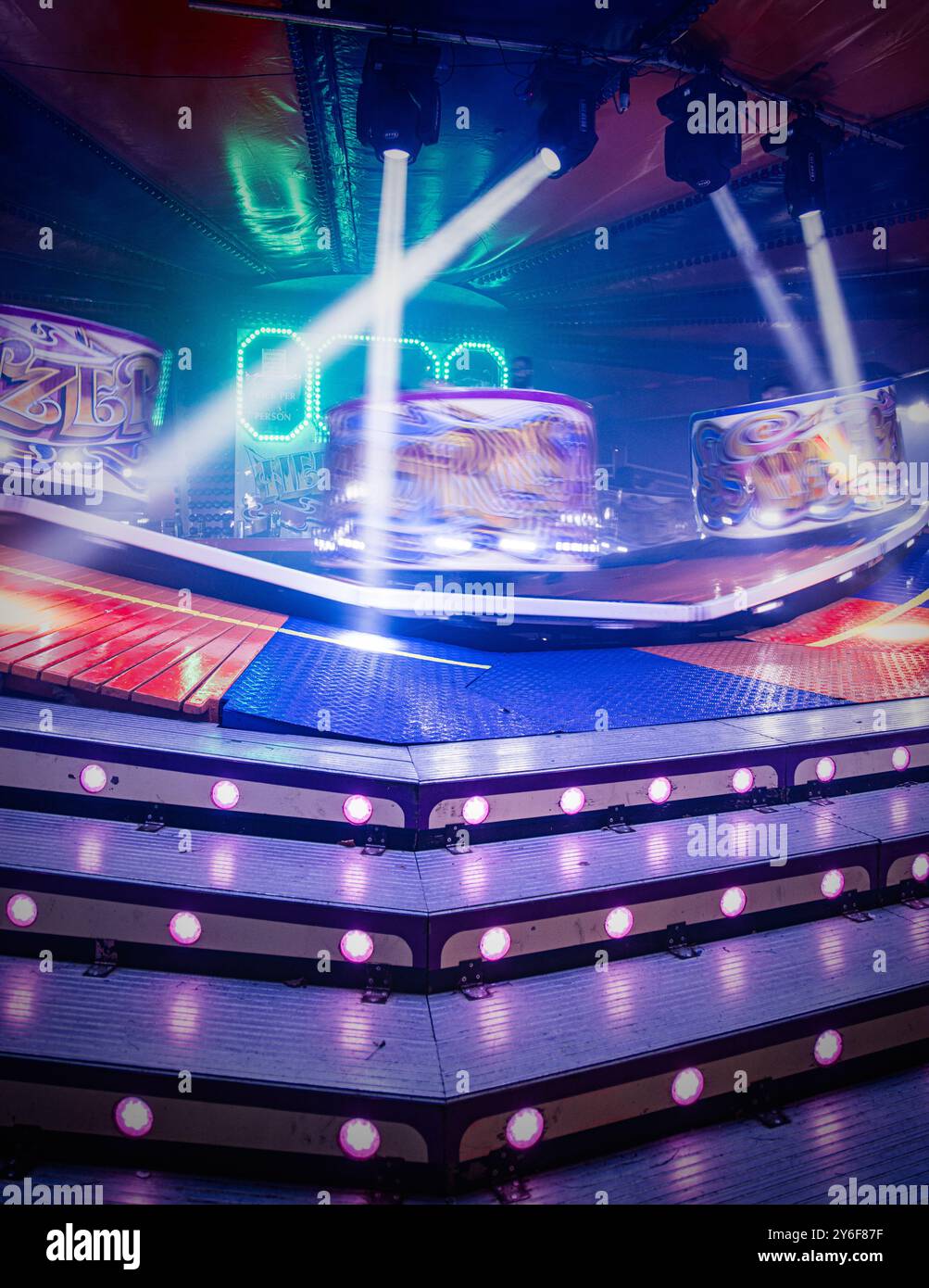 Light trails from the 'Waltzer' fairground ride at the annual 'Witney ...