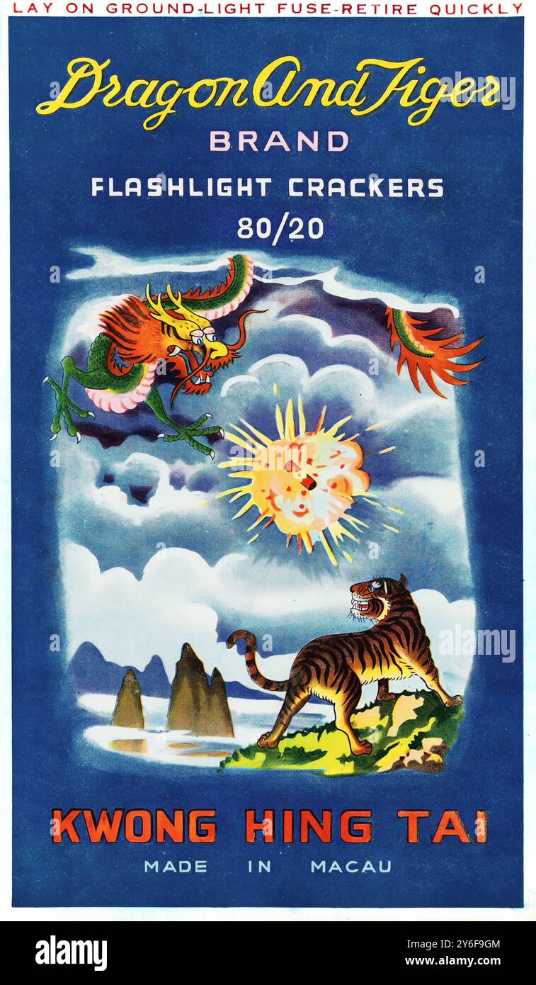 Firecracker Label "Lion", 1930s Dragon and Tiger, fireworks, flashlight ...