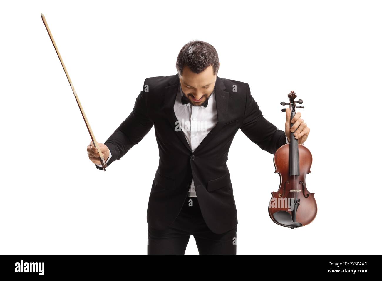 Violinist bowing after performance isolated on white background Stock ...