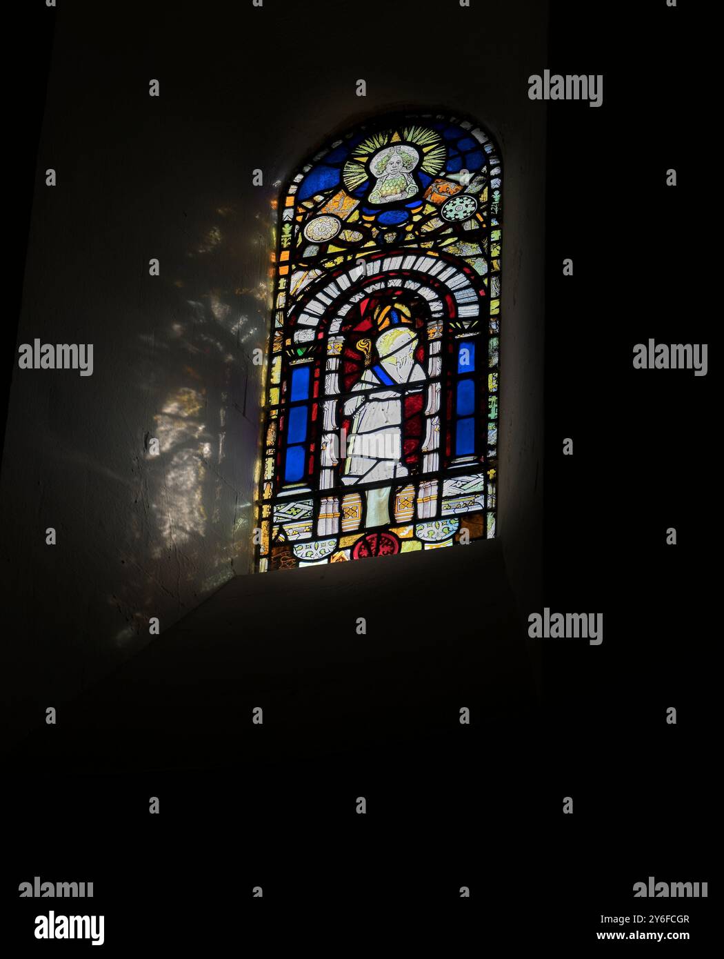 Medieval stained glass window in the Church of the Holy Sepulchre, a ...