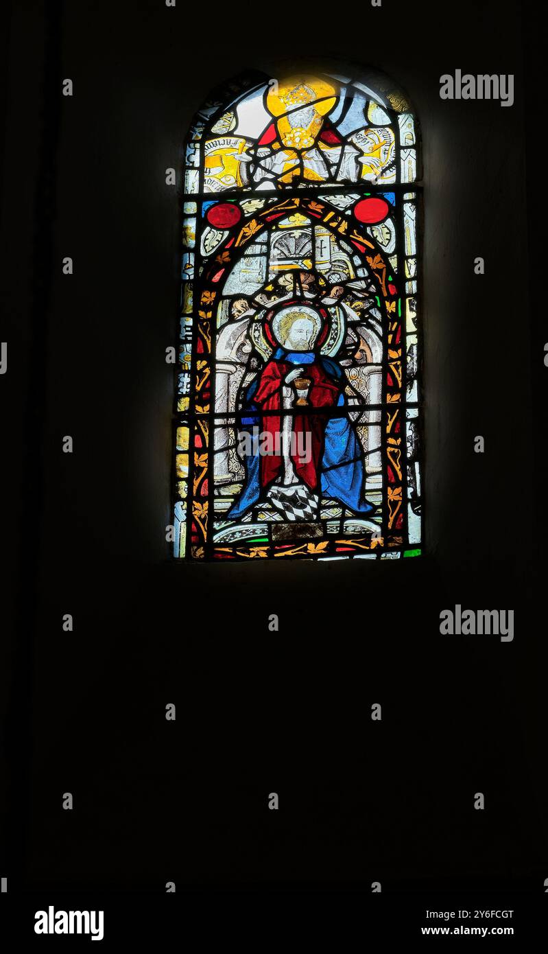 Medieval stained glass window in the Church of the Holy Sepulchre, a ...