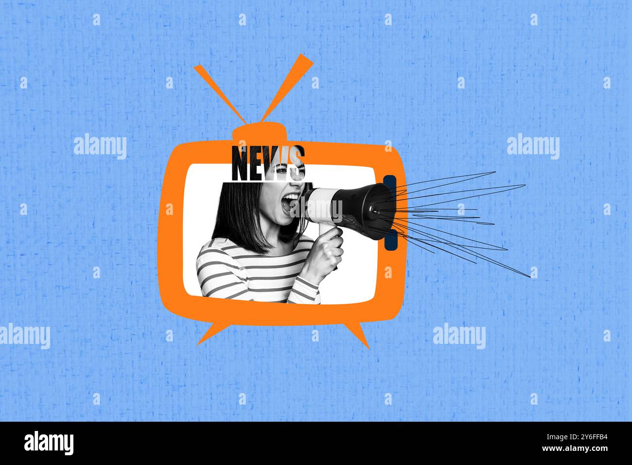 Composite photo collage of angry girl inside tv set monitor scream ...