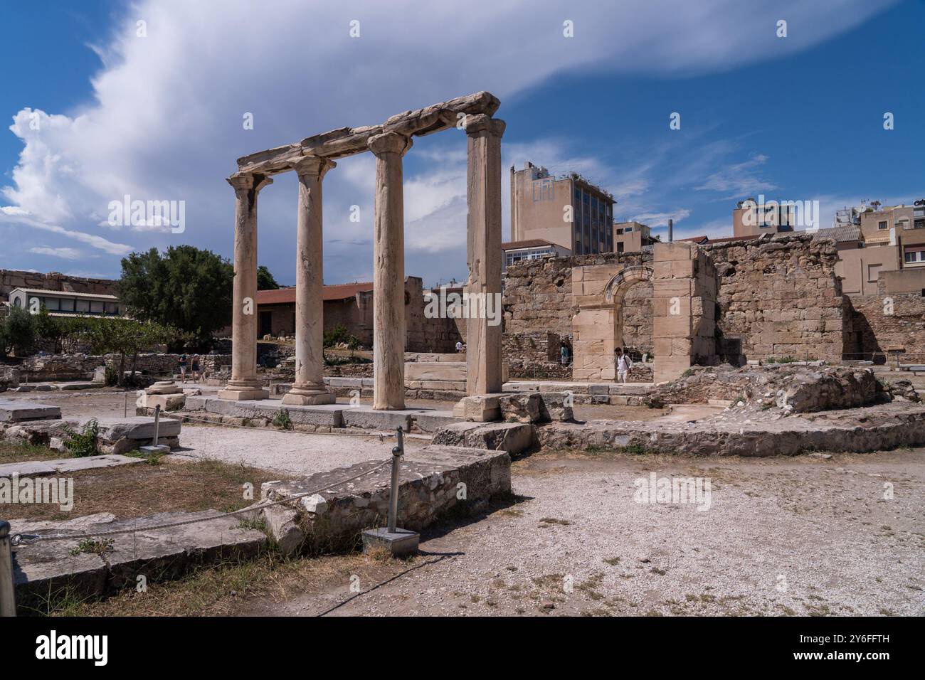 Ruins of the Library of Hadrian in the Roman Agora of Athens. Greece ...