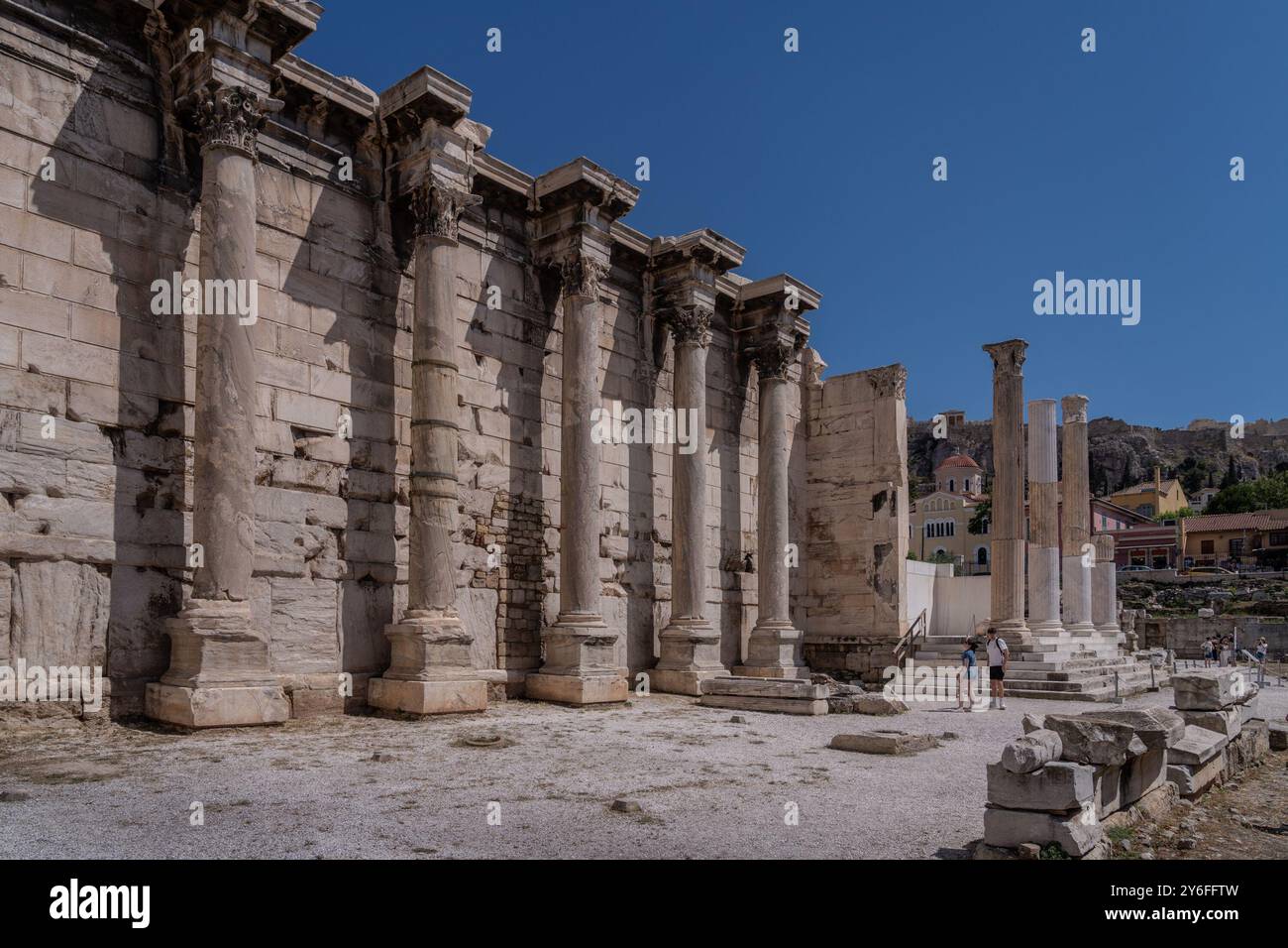 Ruins of the Library of Hadrian in the Roman Agora of Athens. Greece ...