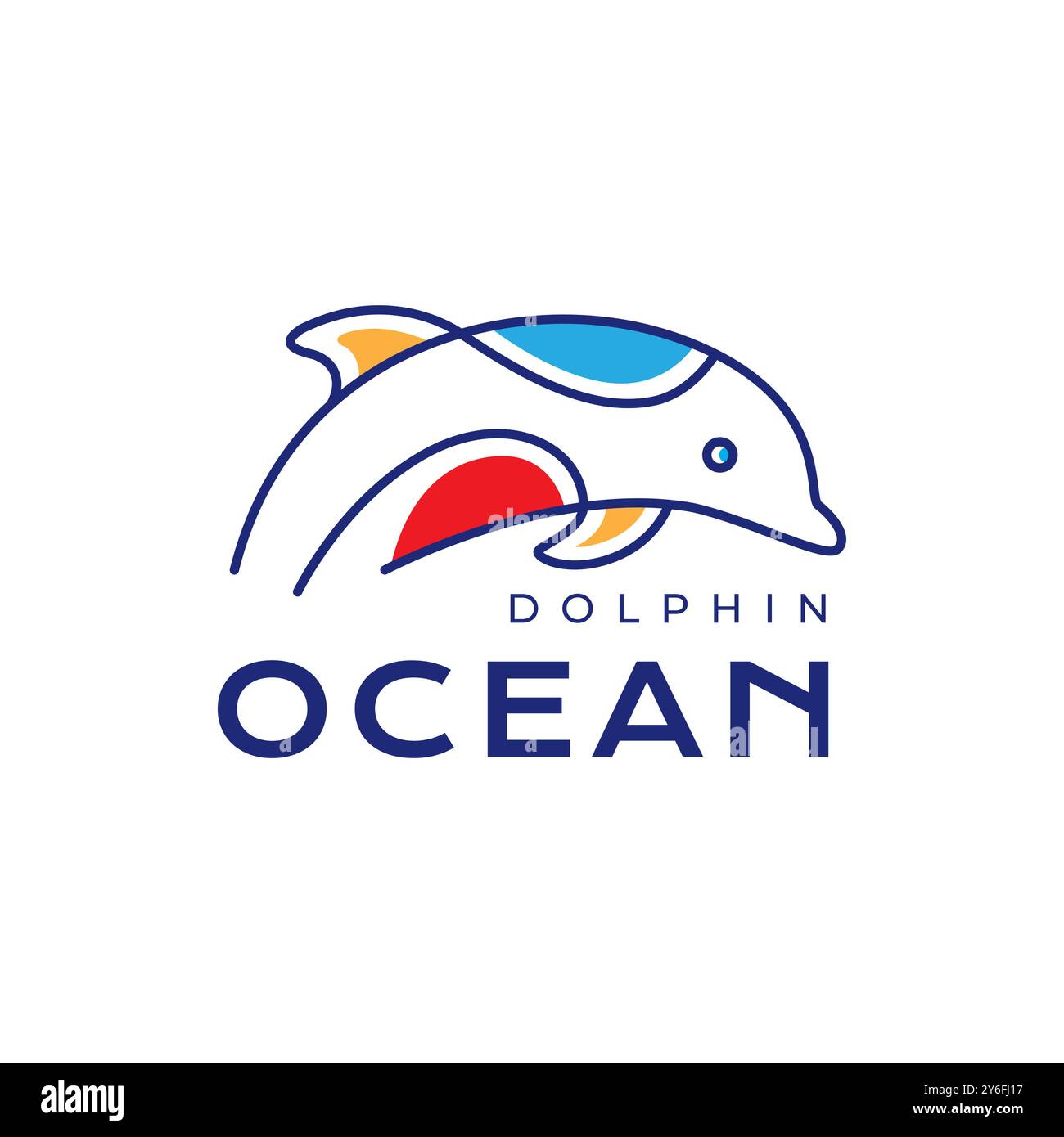 dolphin ocean jump line style colorful abstract modern minimal logo ...