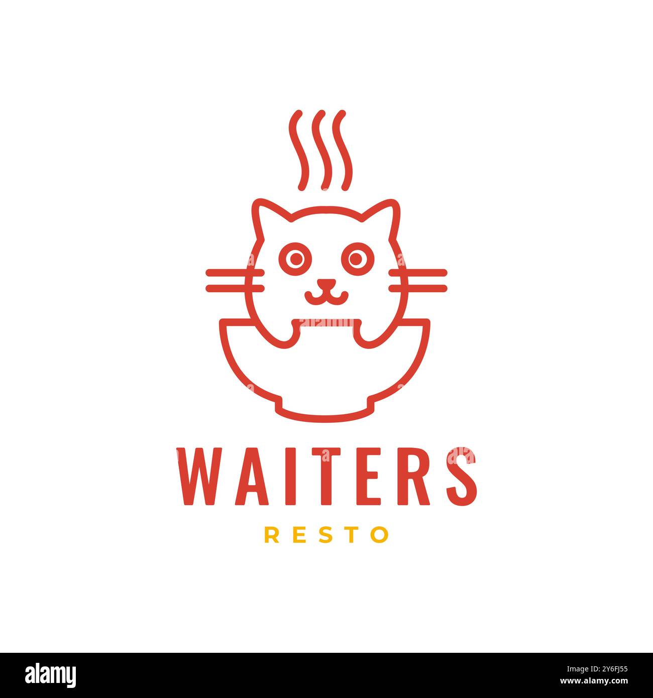 cat cute with bowl food noodle soup cuisine restaurant modern mascot ...