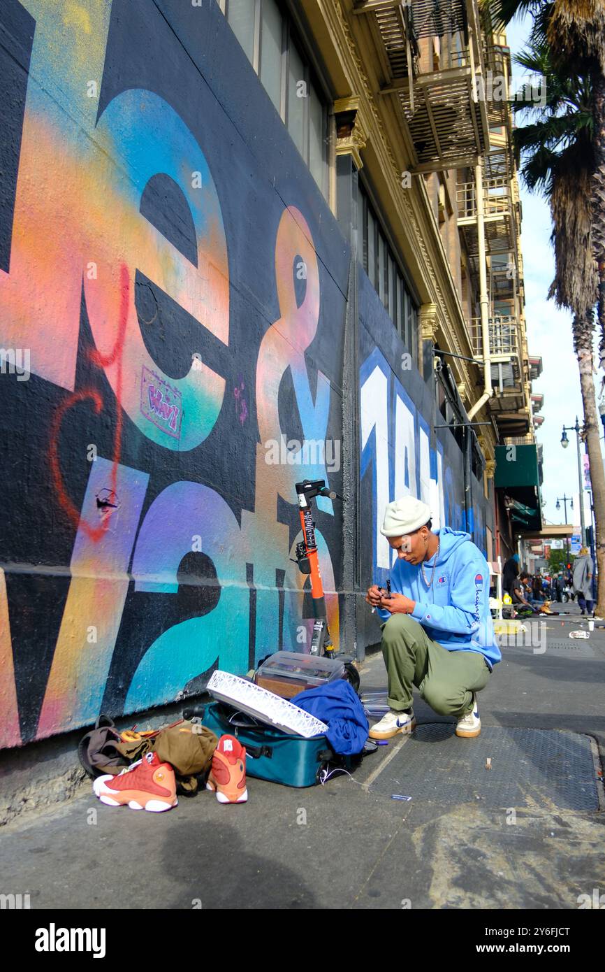 San Francisco, CA, USA - 16 Sept 2024 - A homeless person using drugs ...