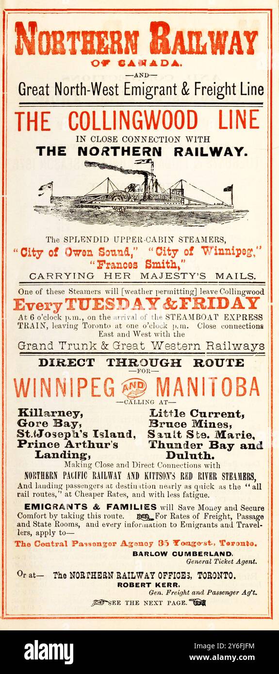 Advertising 19th century Flyer for The Northern railway of Canada and ...
