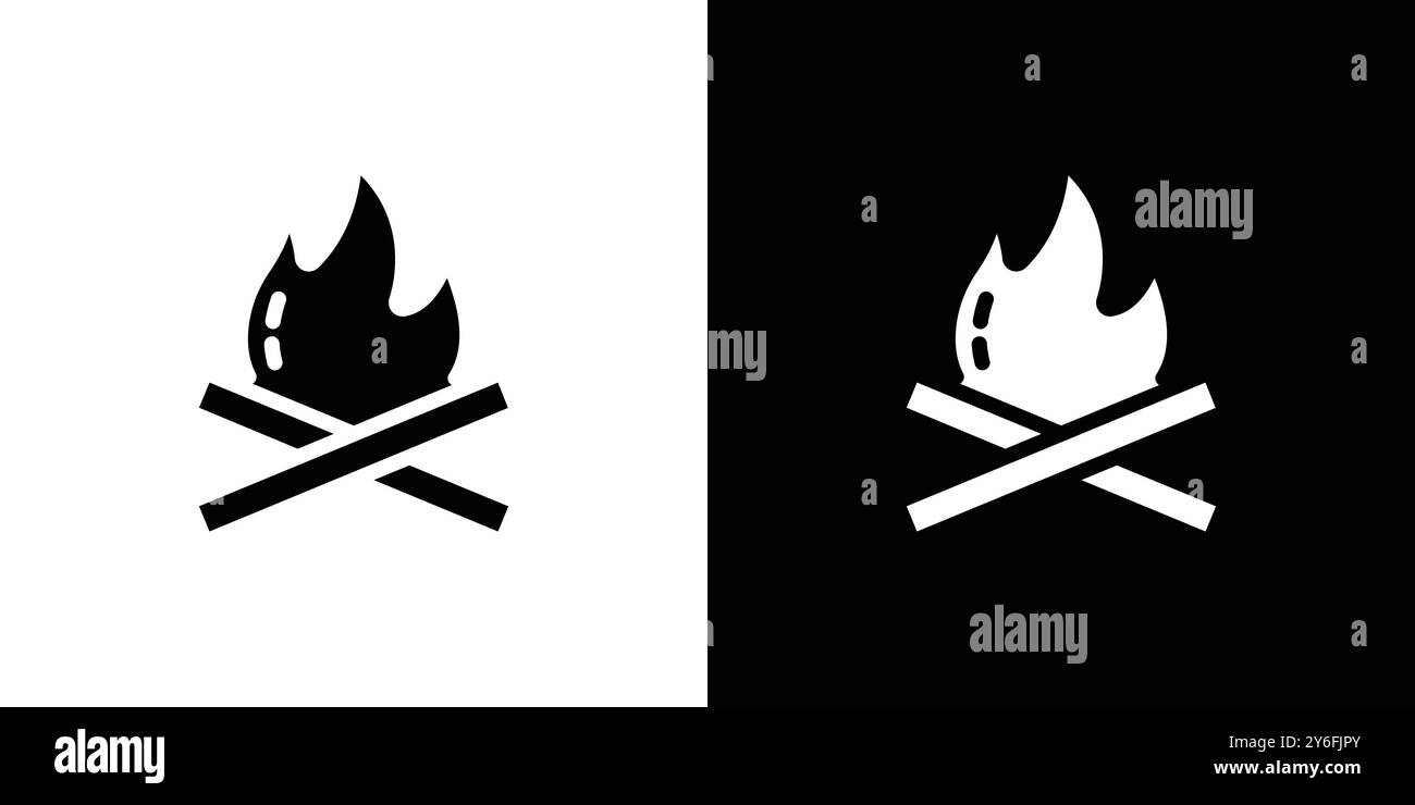 Campfire icon set in thin line outline style and linear vector sign ...