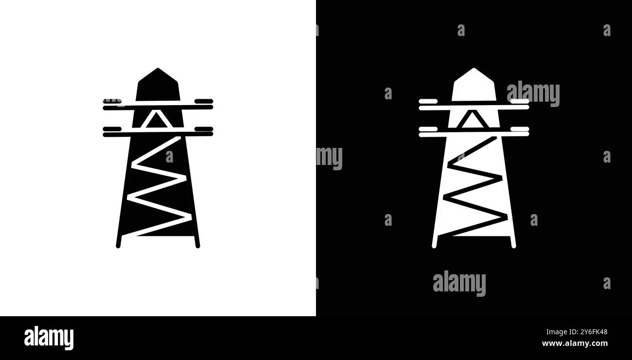 electrical energy tower icon set in thin line outline style and linear ...