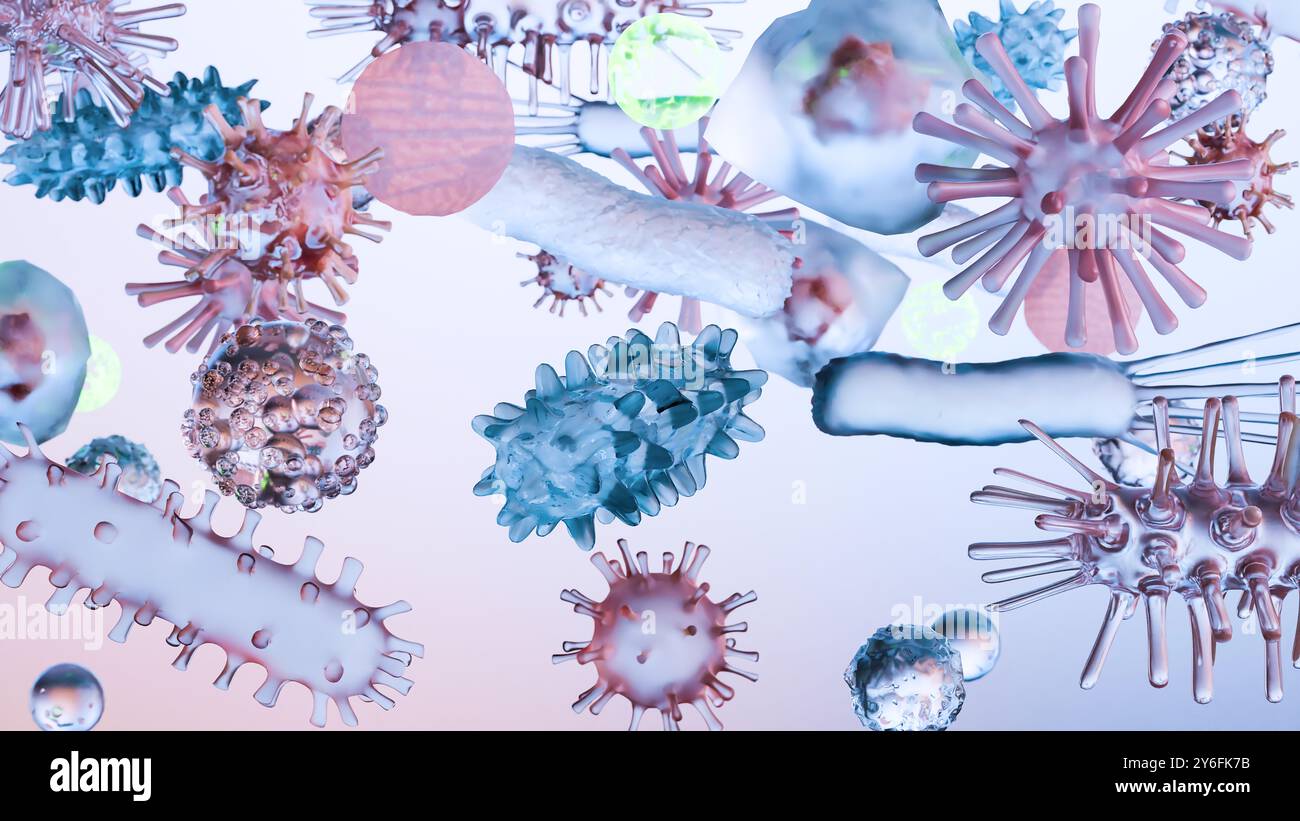 Different types of virus and bacteria and microbe and germs set ...