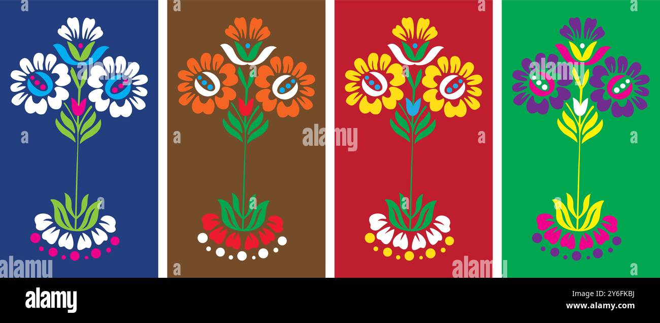 A retro 70s-style flower design featuring a variety of vibrant and ...