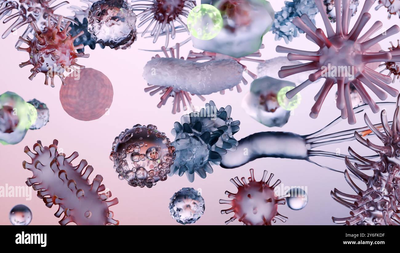 Different types of virus and bacteria and microbe and germs set ...