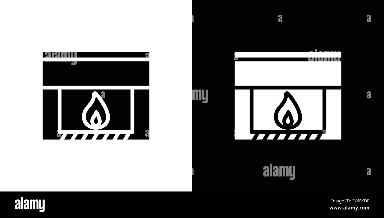 Fireplace icon set in thin line outline style and linear vector sign ...