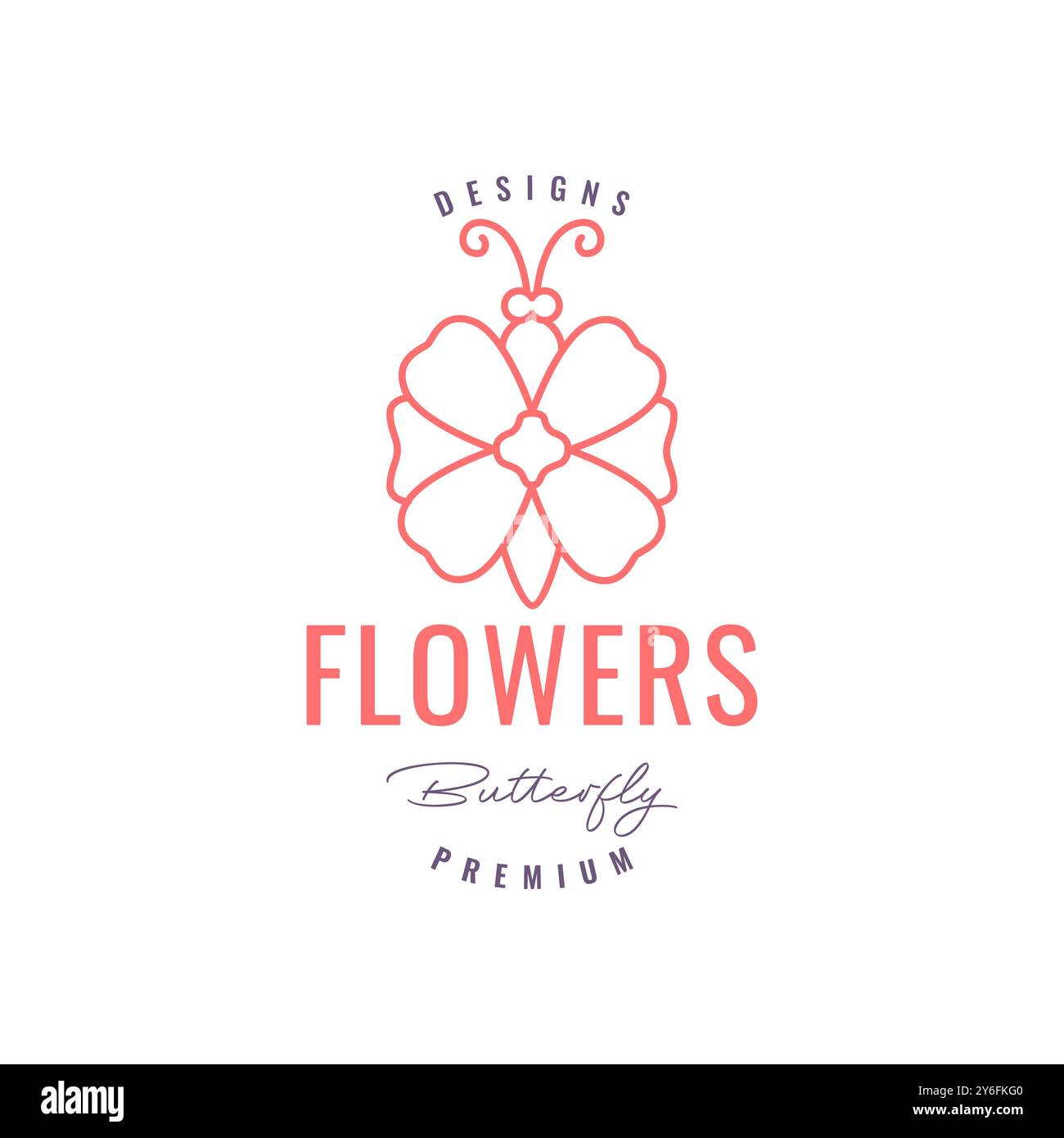 beautiful butterfly flower wings line simple colored logo design vector ...