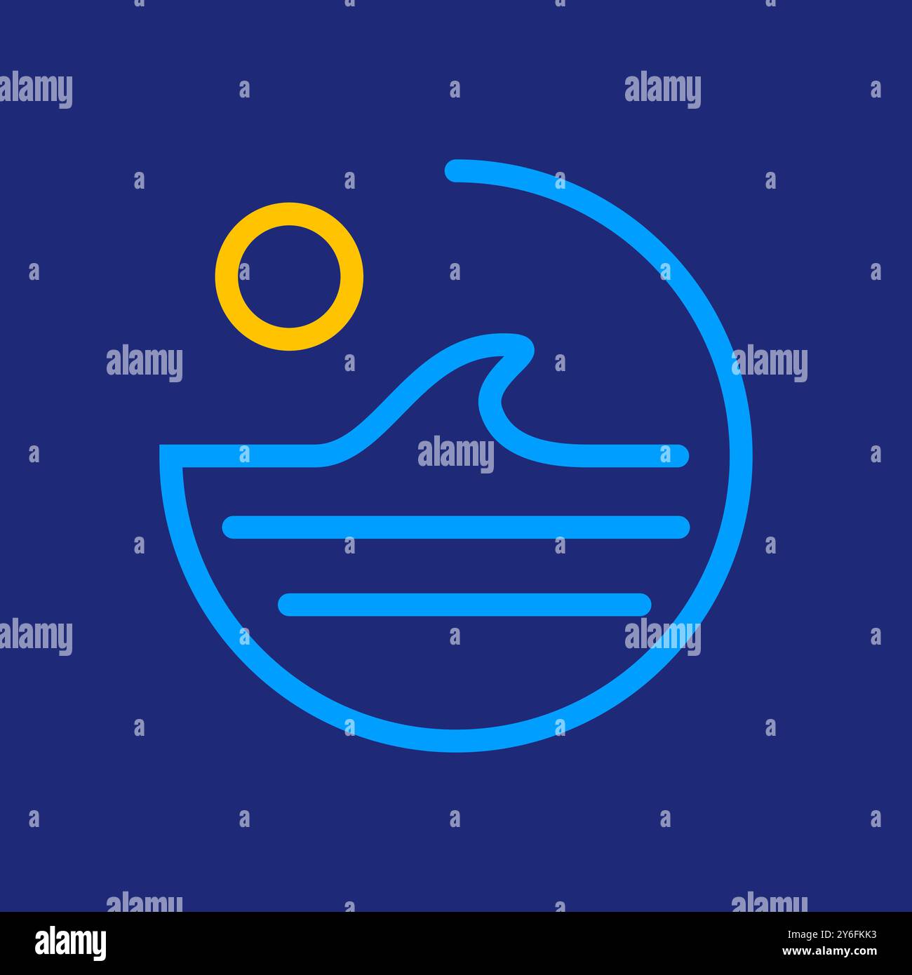 wave with sunset circle line minimal modern logo design vector Stock ...