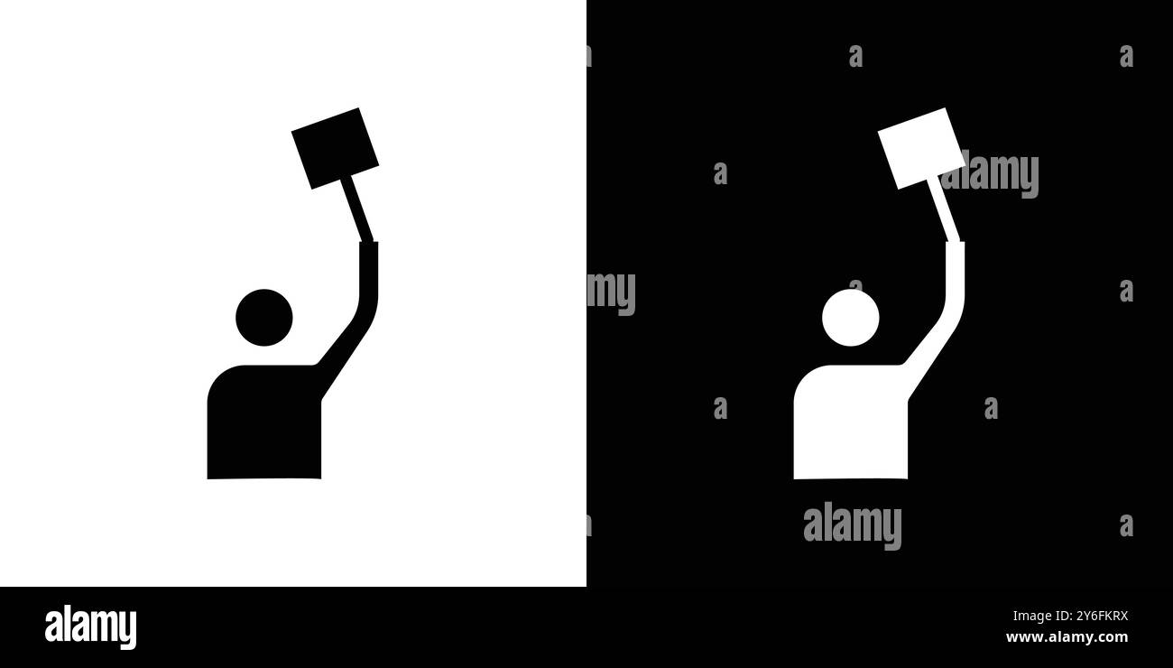 Man Protests With A Poster Icon Set In Thin Line Outline Style And