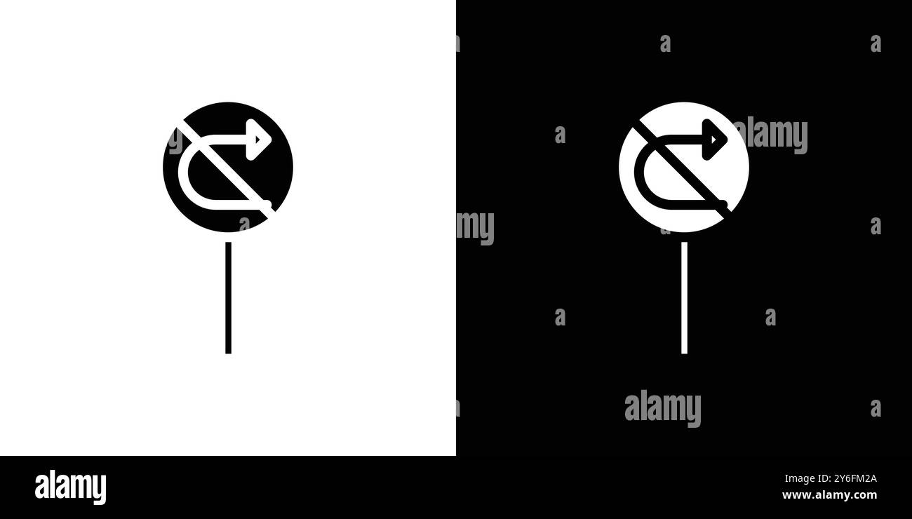 No U turn sign icon set in thin line outline style and linear vector sign Stock Vector Image ...