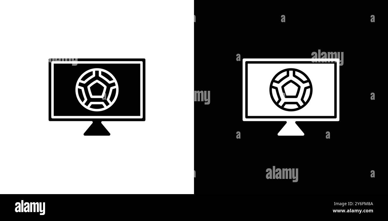 Soccer Live Match On TV icon set in thin line outline style and linear ...