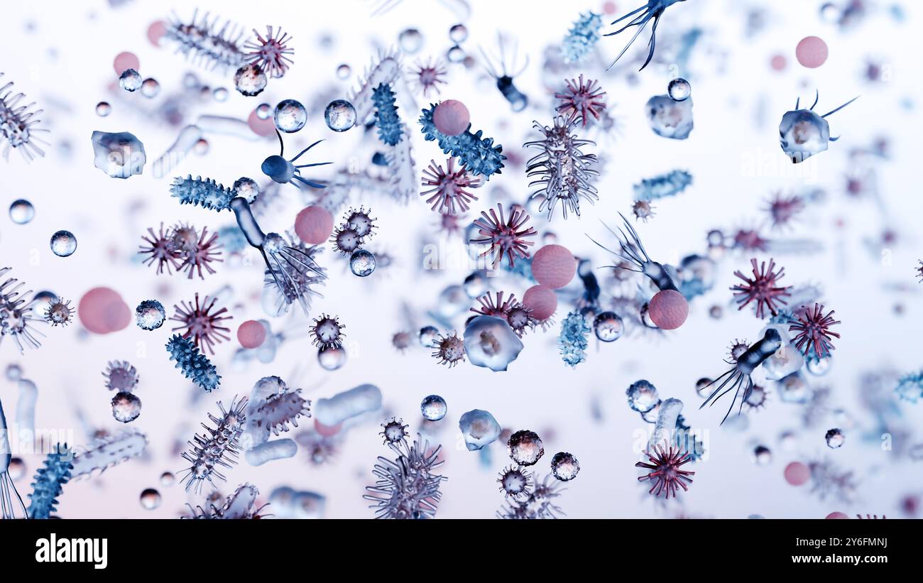 Different types of virus and bacteria and microbe and germs set ...