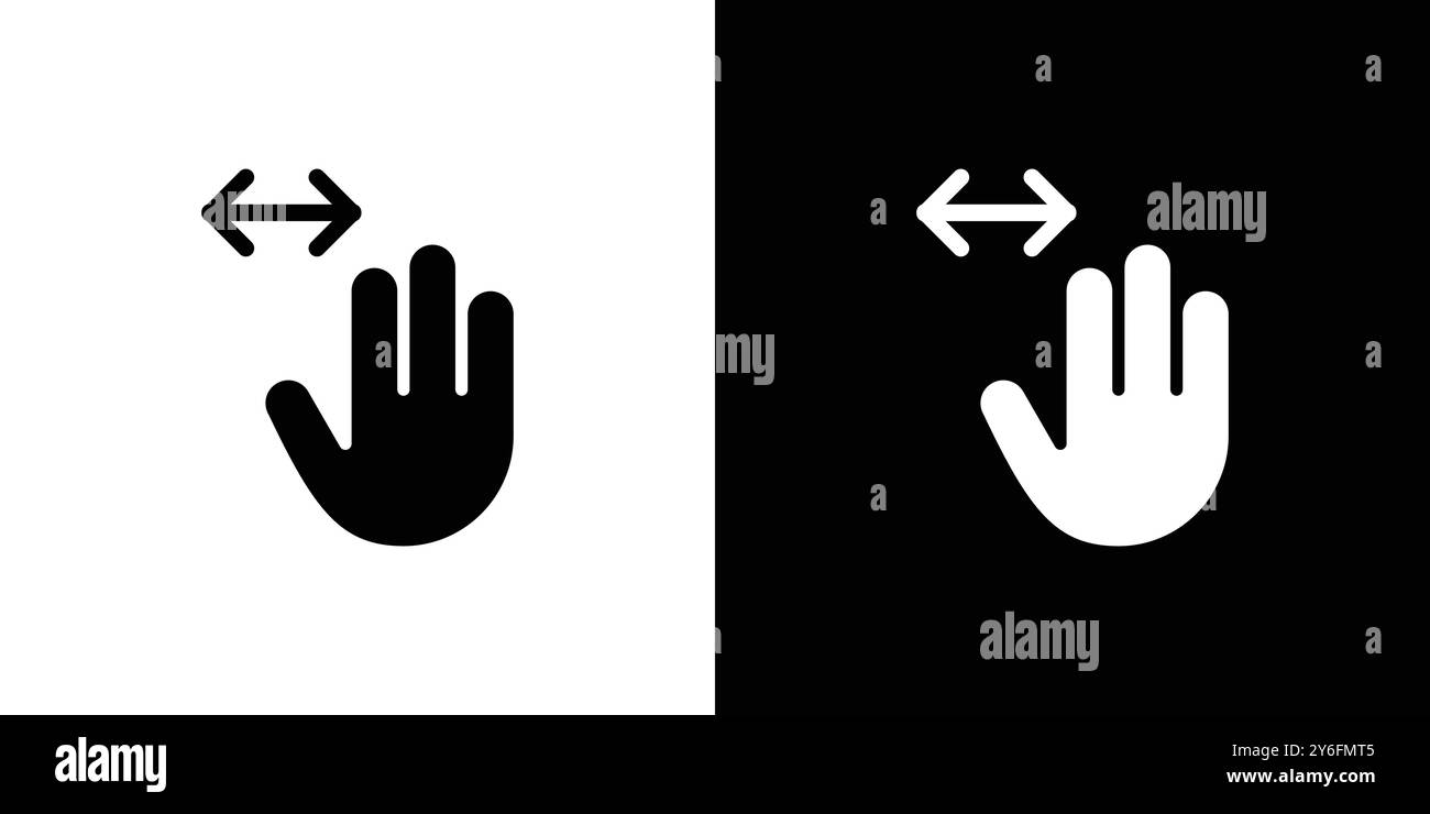 Three fingers horizontal scroll icon set in thin line outline style and ...