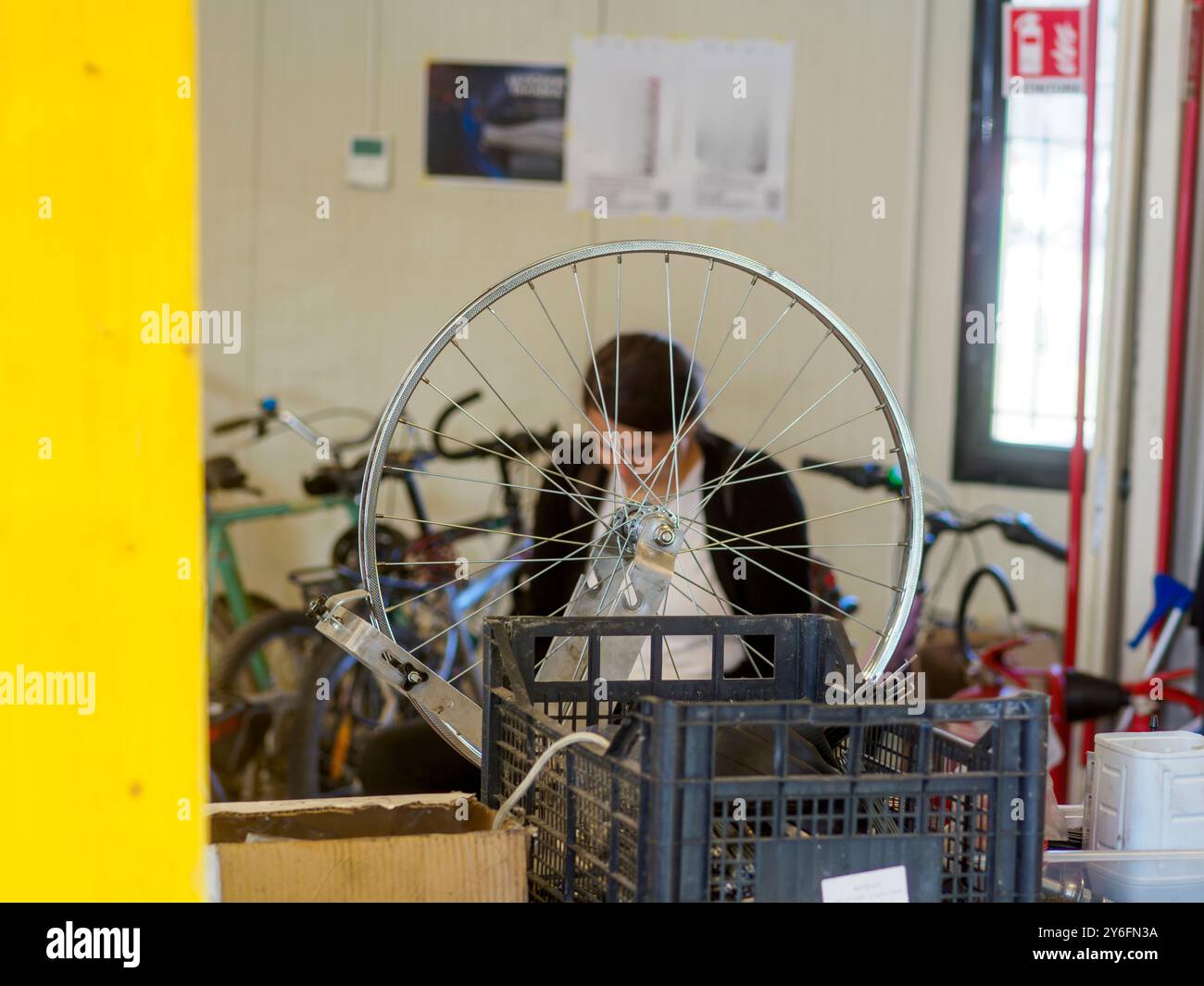 Fixing pedal bike in garage hi-res stock photography and images - Alamy