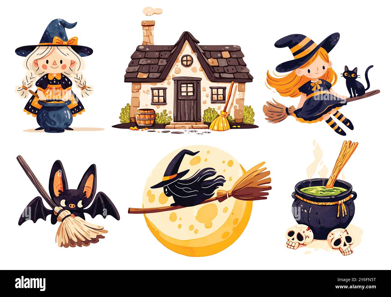 Big set of Halloween cliparts. Vector illustrations in flat modern ...