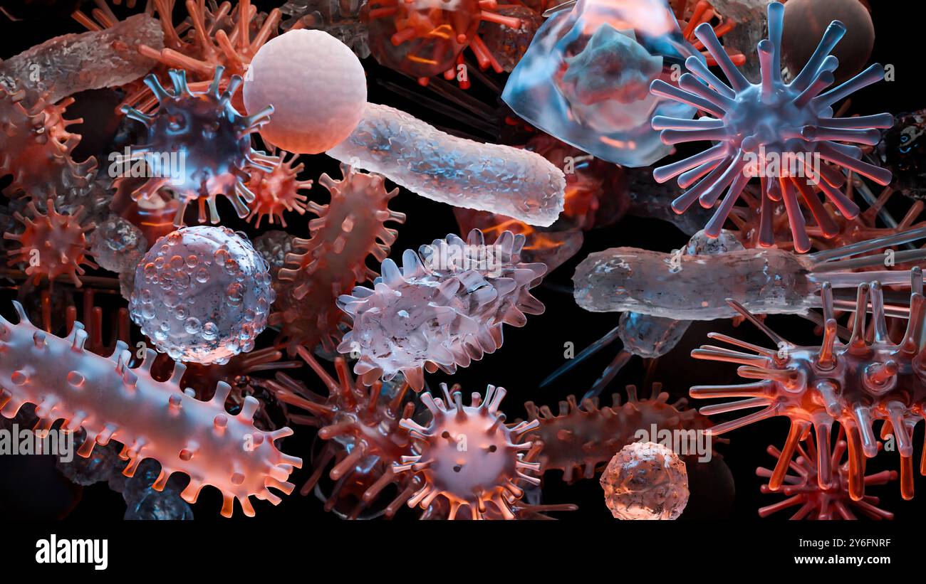 Different types of virus and bacteria and microbe and germs set ...