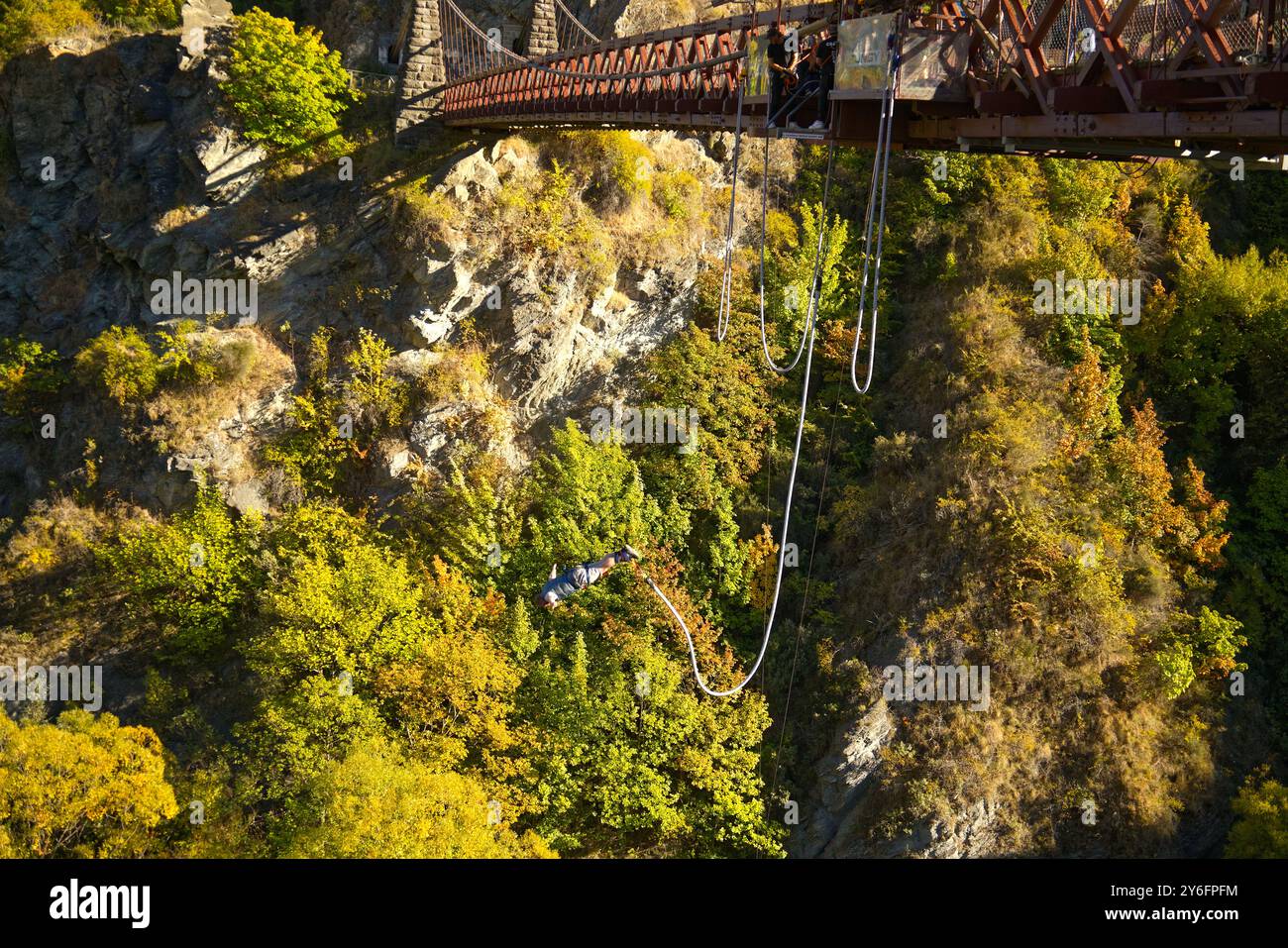 Man bungy jumping from Kawarau Bridge near Queenstown, Otago, South ...