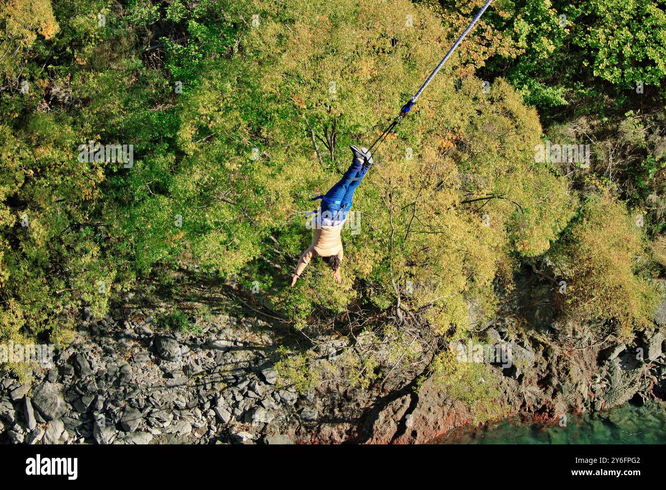 Man bungy jumping from Kawarau Bridge near Queenstown, Otago, South ...