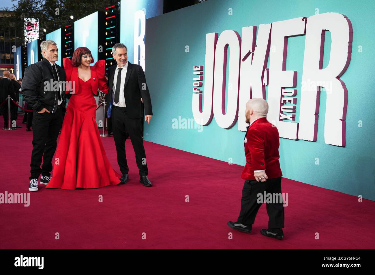 Joaquin Phoenix, from left, Lady Gaga, Todd Phillips, and Leigh Gill ...