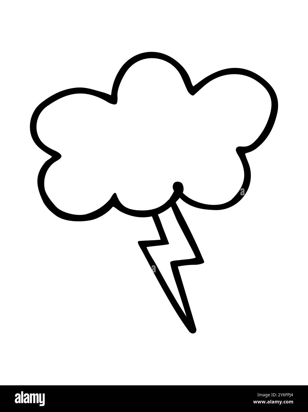Cloud and lightning strike hand painted with brush. Doodle cloud and ...