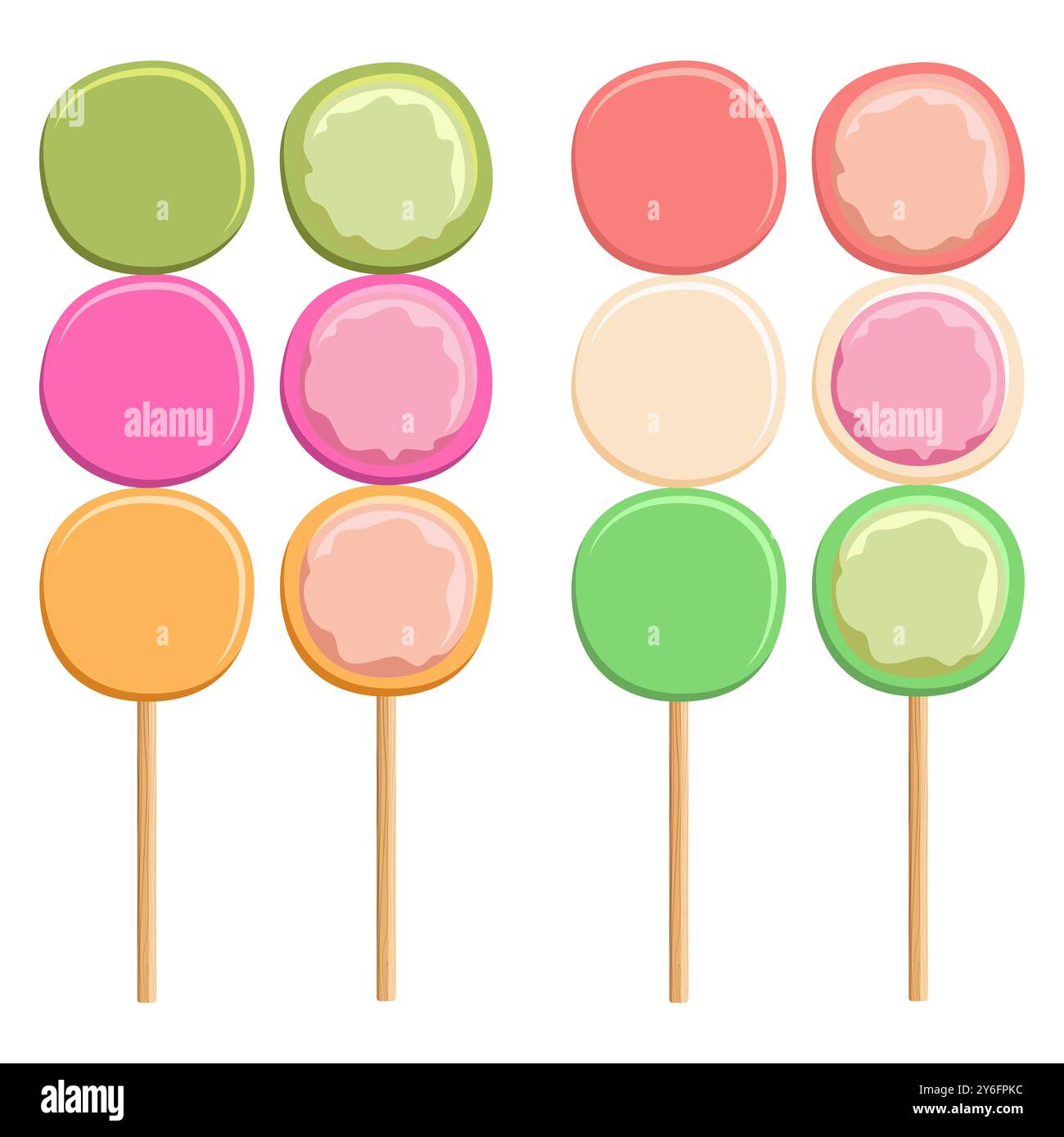 Set of color illustration with Japanese rice dessert mochi on stick ...